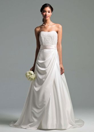 Beaded Lace and Satin Side Drape Dress | David's Bridal